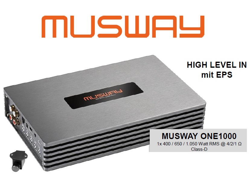 MUSWAY ONE1000 Digital 1-Kanal AMP MONO CLASS D VERSTÄRKER 1050 WATT RMS inkl. Bass Remote